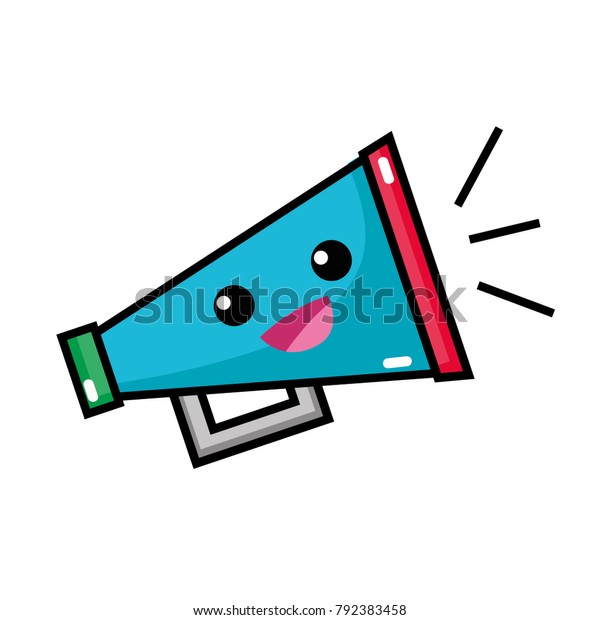 Happy Cute Megaphone Object Kawaii Stock Vector (Royalty Free) 792383458
