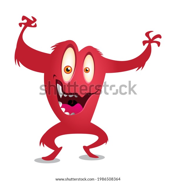 Happy Cute Red Cartoon Monster Character Stock Vector (Royalty Free ...