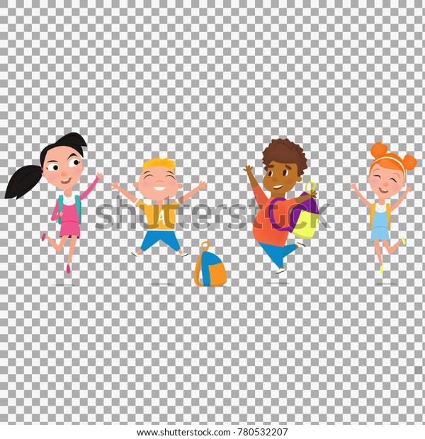 Vektor Stok Happy Cute School Children Characters On (Tanpa Royalti ...
