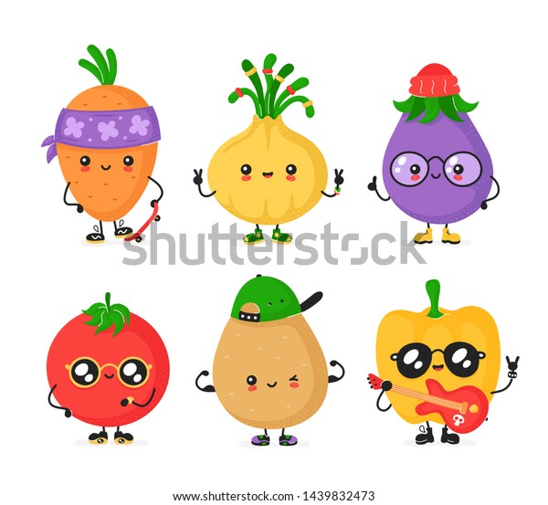 Happy Cute Smiling Vegetables Set Vector Stock Vector (Royalty Free ...