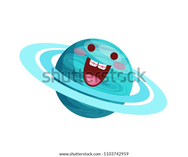Happy Cute Uranus Planet Cartoon Character Stock Vector (Royalty Free ...