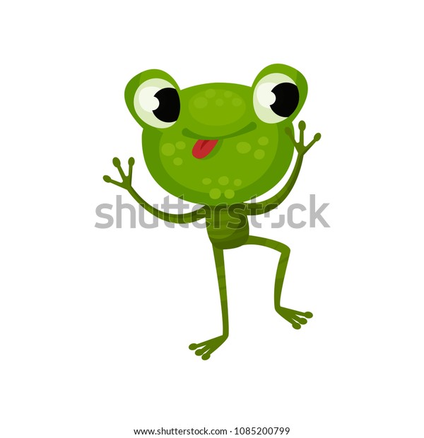 Happy Dancing Frog Tongue Out Green Stock Vector (Royalty Free ...