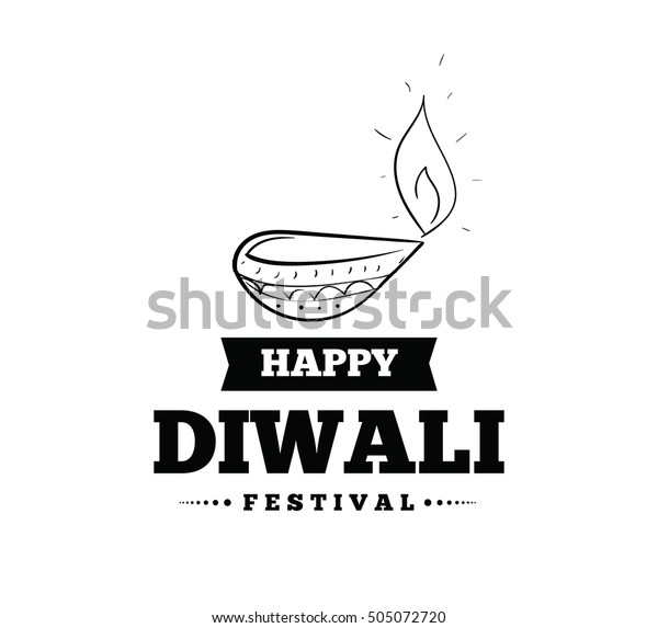 Happy Diwali Background Typographic Emblem Lamp Stock Vector (Royalty ...