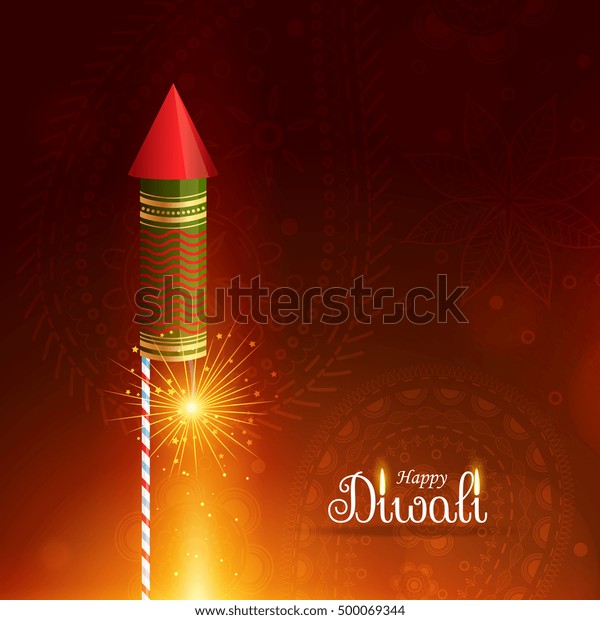 Happy Diwali Greeting Background Flying Rocket Stock Vector (Royalty ...