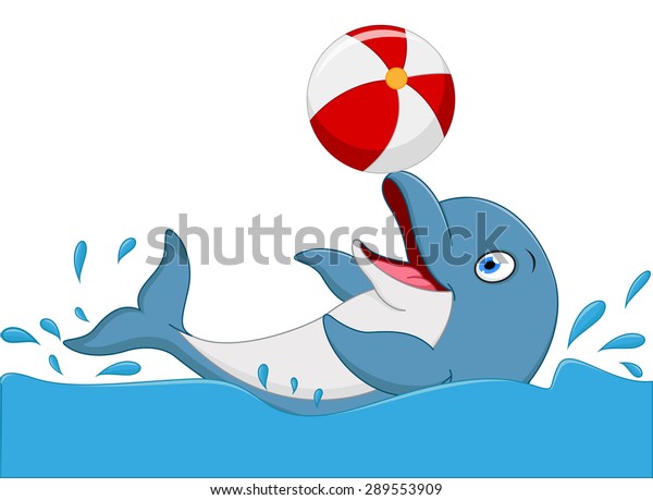 Happy Dolphin Cartoon Playing Ball Stock Vector (Royalty Free ...