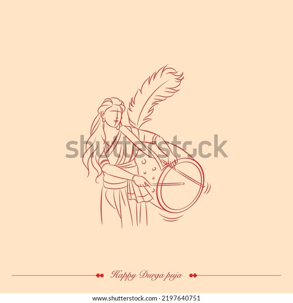 Happy Durga Puja Dhak Playing Vector Stock Vector (Royalty Free ...