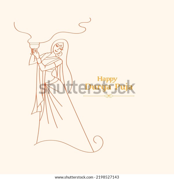 Happy Durga Puja Lady Dhunuchi Line Stock Vector (Royalty Free ...