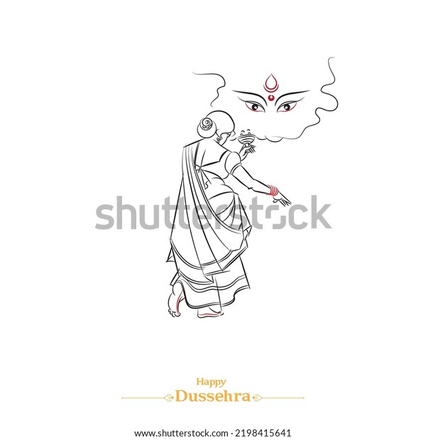 Happy Dussehra Dhunuchi Dance Performance Line Stock Vector (Royalty ...