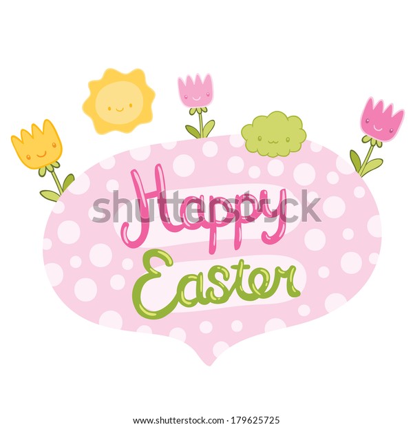 Happy Easter Bubble Speech Flowers Holiday Stock Vector (Royalty Free ...