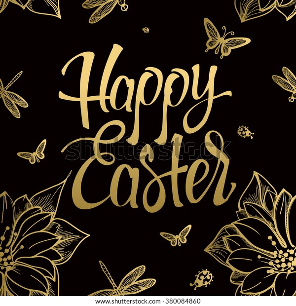Happy Easter Gold Sign Symbol Logo Stock Vector (Royalty Free ...