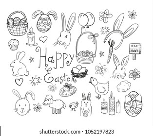 Cute Easter Doodle Set Bunny Basket Stock Vector (Royalty Free) 1903102663