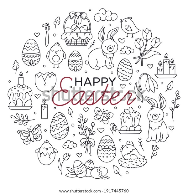Happy Easter Outline Set Icons Hand Stock Vector (Royalty Free ...