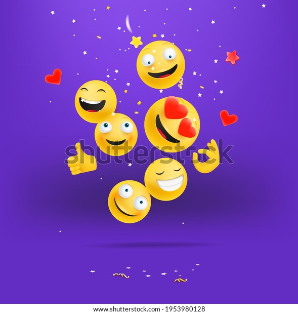 Vektor Stok Happy Emojis Falling Down Concept Smiling (Tanpa Royalti ...