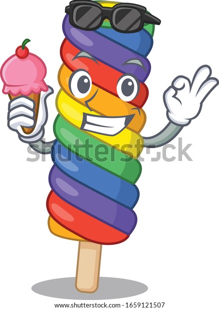 Happy Face Rainbow Ice Cream Cartoon Stock Vector (Royalty Free ...