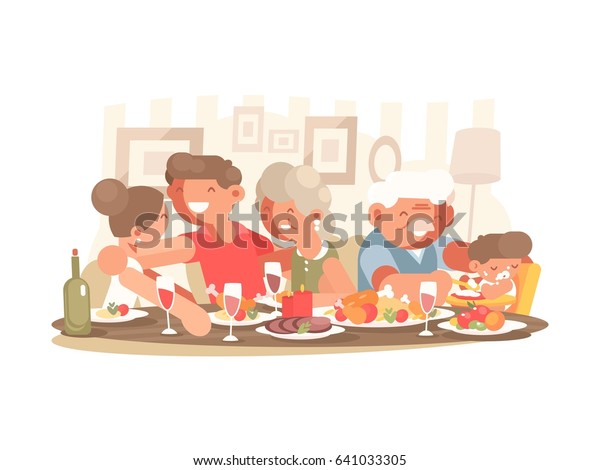 Happy Family Dinner Table Stock Vector (Royalty Free) 641033305 ...