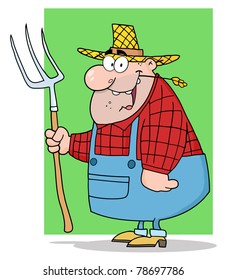 Happy Farmer Man Carrying Rake Stock Vector (Royalty Free) 78697786 ...