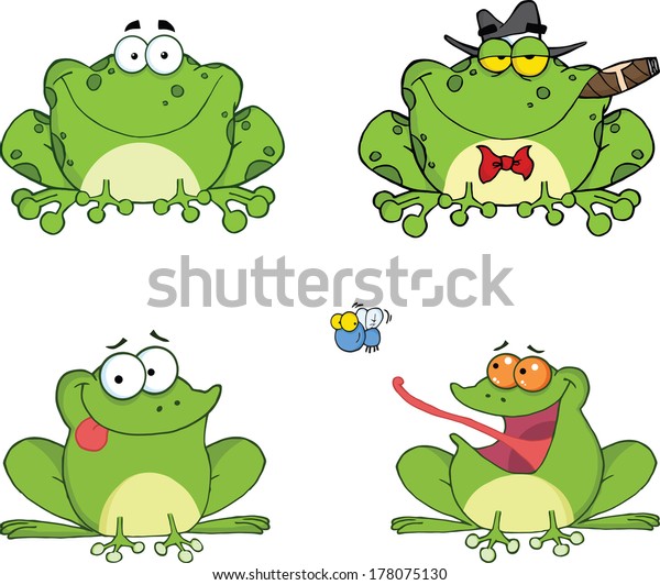 Happy Frogs Cartoon Characters 2. Set Vector Collection