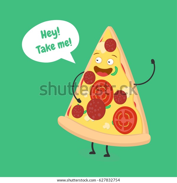 Happy Funny Cartoon Pizza Slice Saying Stock Vector (Royalty Free ...