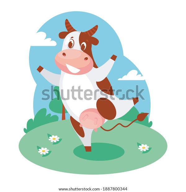 Happy Funny Cow Jumping On Grass Stock Vector (Royalty Free) 1887800344 ...