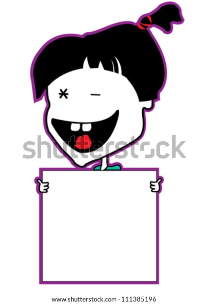 Happy Girl Holding Poster Stock Vector (Royalty Free) 111385196 ...