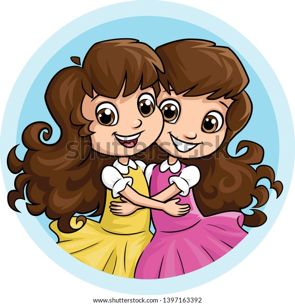 Happy Girl Sisters Hugging Vector Illustration Stock Vector (Royalty ...