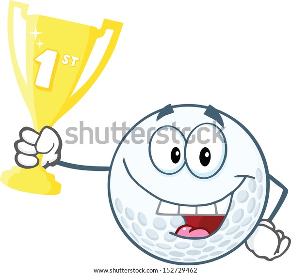 Happy Golf Ball Holding First Prize: vector de stock (libre de regalías ...