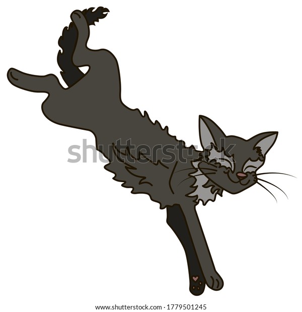 Happy Gray Cat Sticker Vector Simple Stock Vector (Royalty Free ...