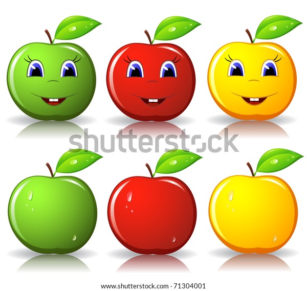 Happy Green Red Yellow Apple Stock Vector (Royalty Free) 71304001 ...