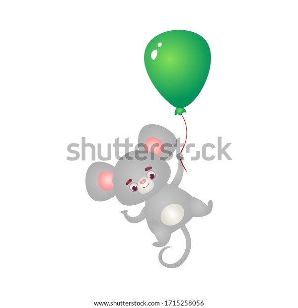 Happy Grey Mouse Character Flying Green Stock Vector (Royalty Free ...