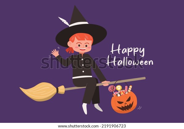 Happy Halloween Little Witch Vector Art Stock Vector (Royalty Free ...
