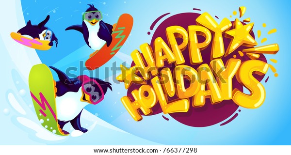 Happy Holidays Cartoon Vector Illustration Penguins Stock Vector ...