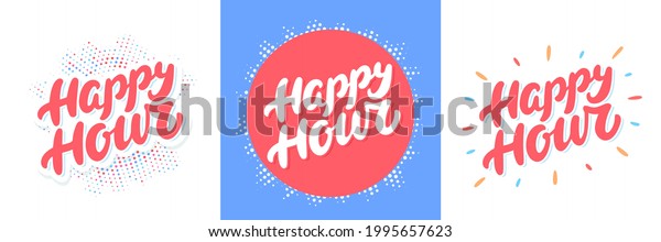 Happy Hour Vector Handwritten Lettering Banners Stock Vector (Royalty ...