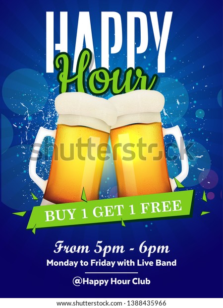 Happy Hour Vector Illustration Background Poster Stock Vector (Royalty ...