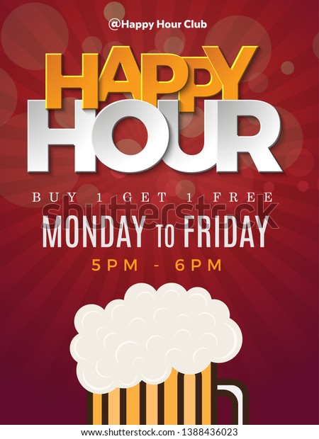 Happy Hour Vector Illustration Background Poster Stock Vector (Royalty ...