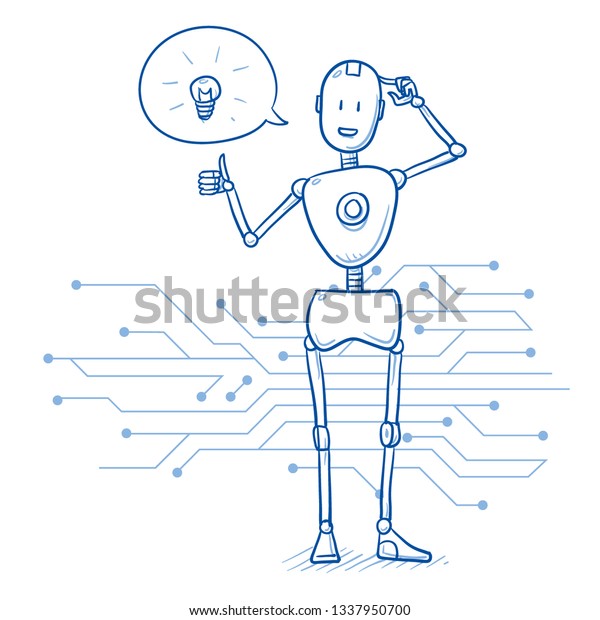 Happy Humanoid Robot Idea Light Bulb Stock Vector (Royalty Free) 1337950700