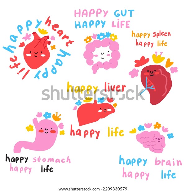 Happy Internal Organs Cute Characters Collection Stock Vector (Royalty ...
