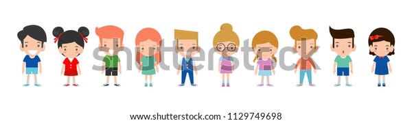 Happy Kids Cartoon Collection Multicultural Children Stock Vector ...