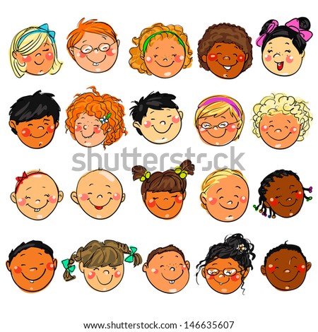 Happy Kids Faces Hand Drawn Clipart Stock Vector (Royalty Free ...