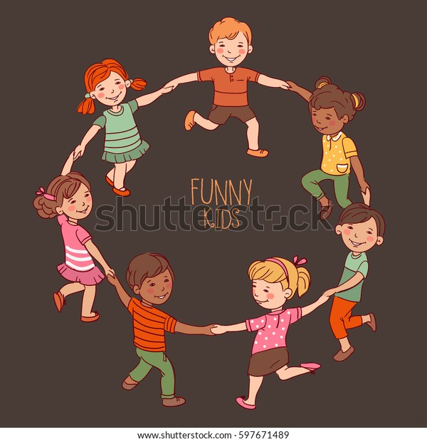 Happy Kids Holding Hands Dancing Circle Stock Vector (Royalty Free ...