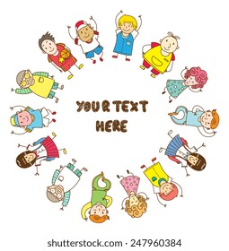 Happy Kids Lined Circle Shape Stock Vector (Royalty Free) 247960384 ...