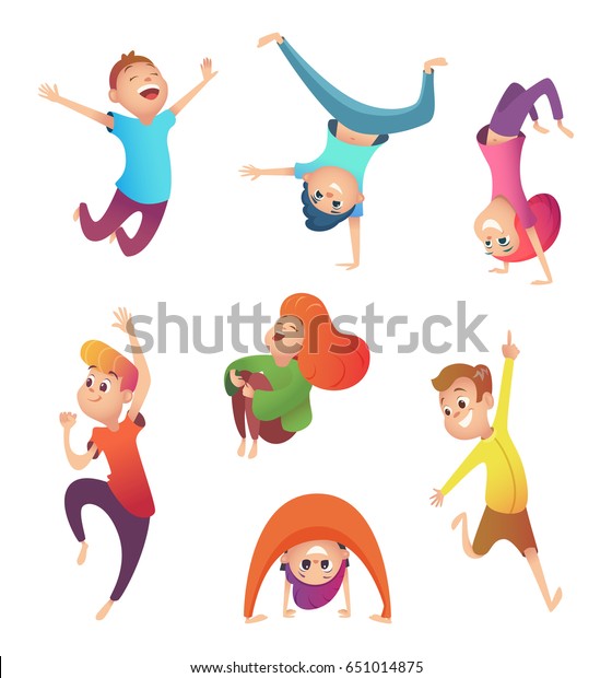 Happy Kids Motion Children Different Poses Stock Vector (Royalty Free ...