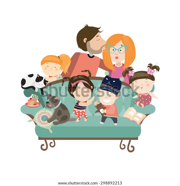 Happy Kids Parents Pets Vector Isolated Stock Vector (Royalty Free ...