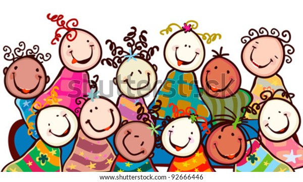 Happy Kids Smiling Faces Stock Vector (Royalty Free) 92666446