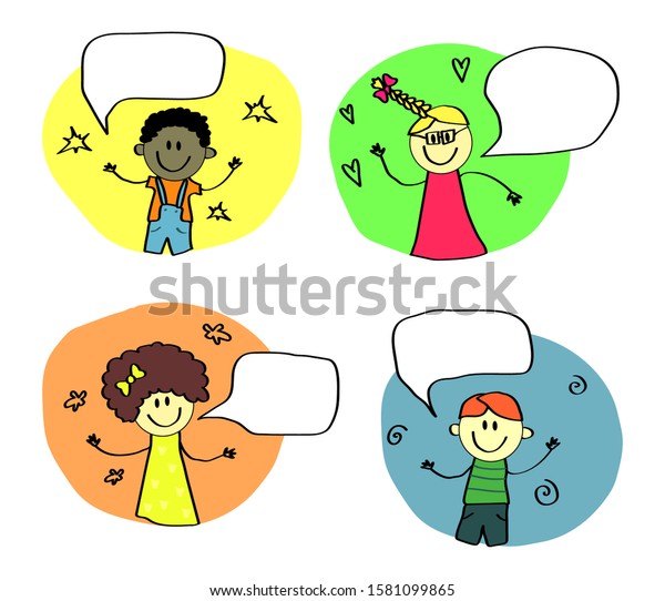 Happy Kids Talking Cartoon Vector Illustration 스톡 벡터(로열티 프리) 1581099865 ...