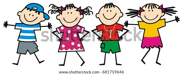 Happy Kids Vector Icon Four Children Stock Vector (Royalty Free ...