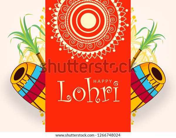 Happy Lohri Design Sugarcane Dholak Punjabi Stock Vector (Royalty Free ...