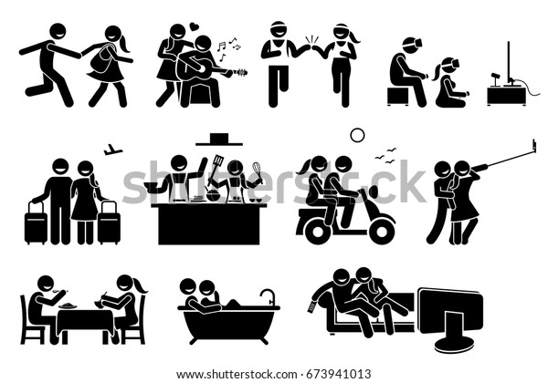 Happy Lover Couple Activities Stick Figures Stock Vector (Royalty Free ...