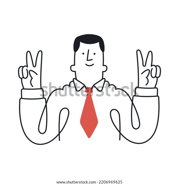Happy Man Doing Victory Sign Outline Stock Vector (Royalty Free ...