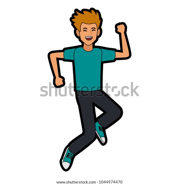 Happy Man Jumping Cartoon Stock Vector (Royalty Free) 1044974470 ...