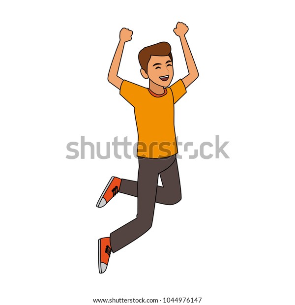 Happy Man Jumping Cartoon Stock Vector (Royalty Free) 1044976147 ...